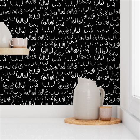 Boob Fabric Black And White Boob Wallpaper Spoonflower