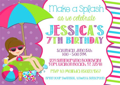Free Printable Pool Party Birthday Invitations