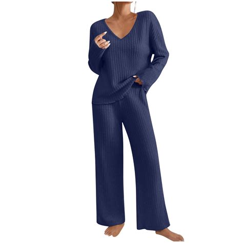 Yievot Womens Knit Pajama Sets Long Sleeve Top And Pants Matching