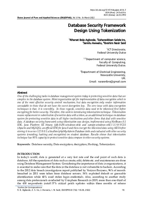 Pdf Database Security Framework Design Using Tokenization
