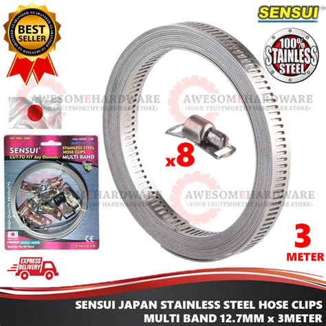 Sensui Japan Sshc 128 127mmx3m Stainless Steel Multi Band Hose Clip With 8 Locking Part For