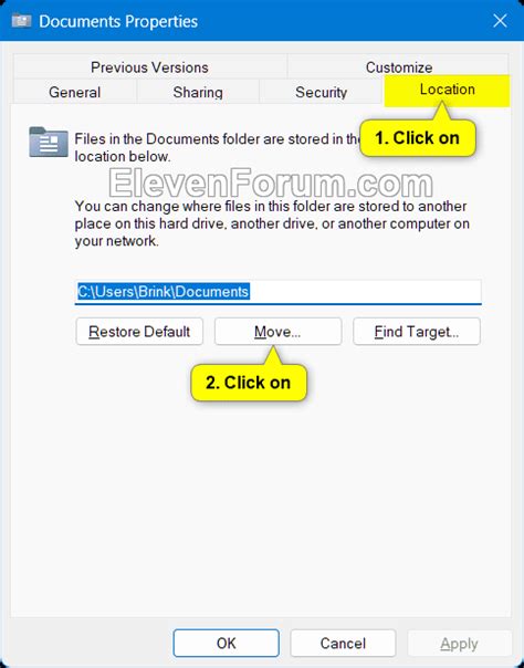 Move Or Restore Default Location Of Documents Folder In Windows 11 Windows 11 Forum