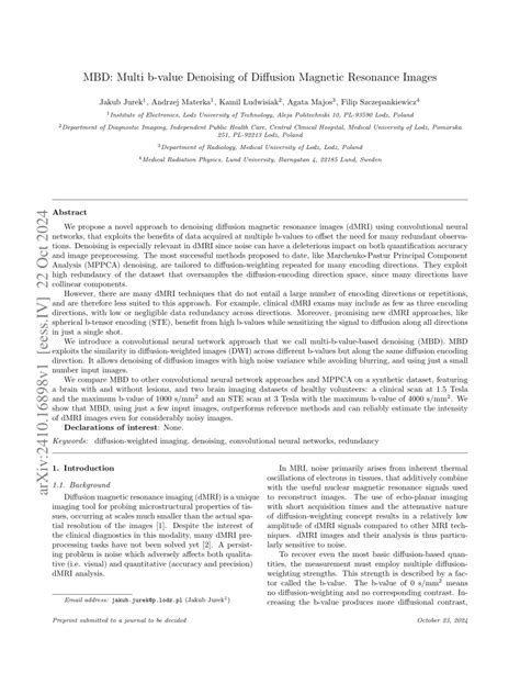 Pdf Mbd Multi B Value Denoising Of Diffusion Magnetic Resonance Images