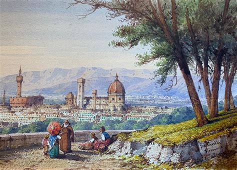 Gabrielli Carelli Figurative Landscape Watercolor Drawing With 19th