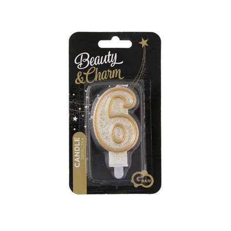 Digit Candle 6 Gold Outline Winner Party