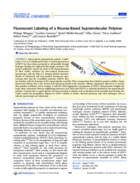 Pdf Fluorescent Labeling Of A Bisurea Based Supramolecular Polymer