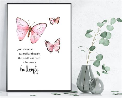 Butterfly Quote Printable Wall Art Pink Butterflies Print Girl Room