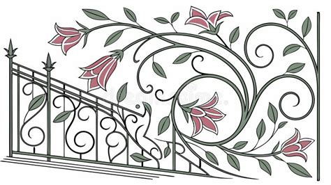 Floral Gate Design Decorative Flowers Ornate Metalwork And Garden Entrance Vector Design