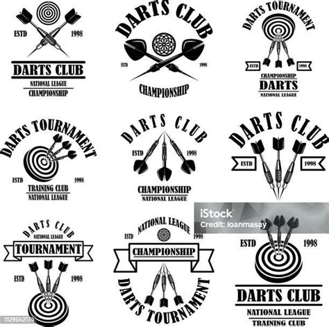 다트 클럽 레이블 서식 파일 집합입니다 라벨 사인 포스터 T셔츠를 위한 디자인 요소입니다 Championship에 대한 스톡 벡터 아트 및 기타 이미지 Istock