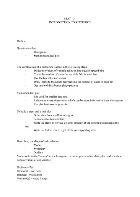 Stat 101 Week 2 Stat 101 Week 2 Stat 101 Introduction To Statistics