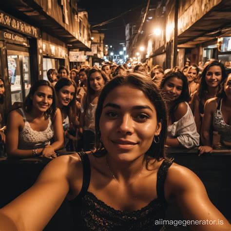 Young Women Capturing Moments In Favela Bar Selfie Ai Image Generator