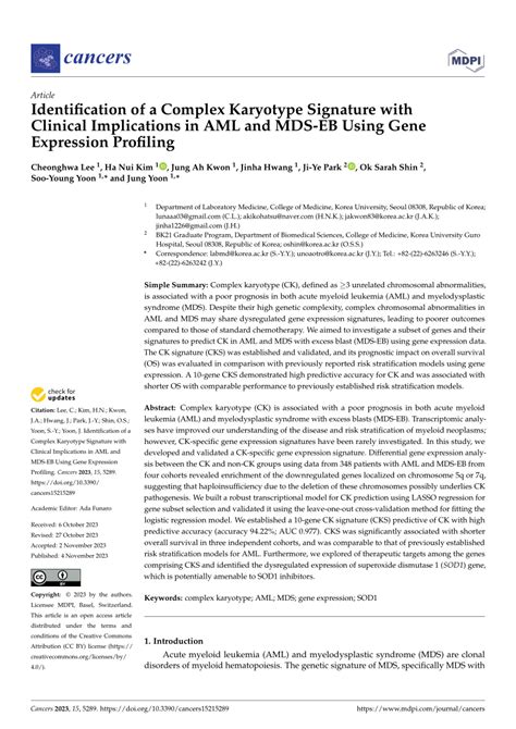 Pdf Identification Of A Complex Karyotype Signature With Clinical