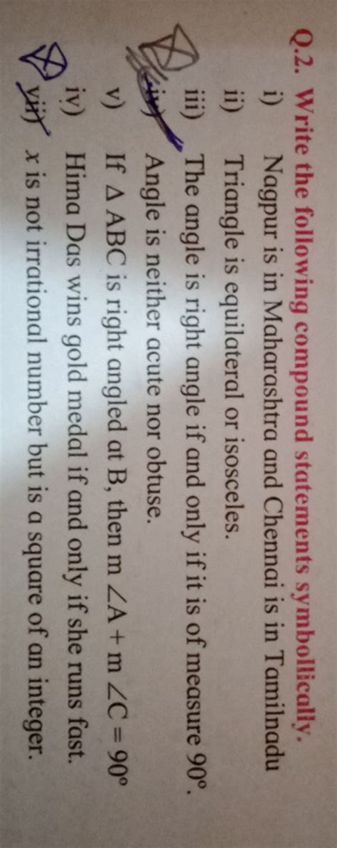 Q2 Write The Following Compound Statements Symbollicallyi Nagpur Is