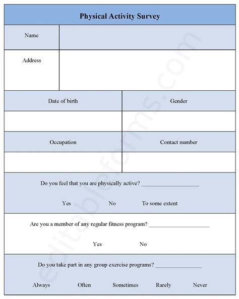 Physical Activity Survey Form Editable Pdf Forms
