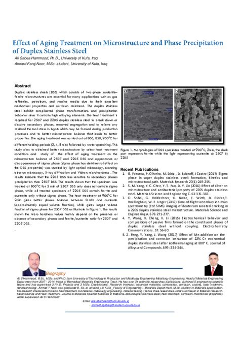 Pdf Effect Of Aging Treatment On Microstructure And Phase Precipitation Of Duplex Stainless