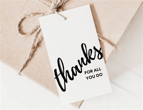 Thanks For All You Do Minimalist T Tag Printable Thank You Tags