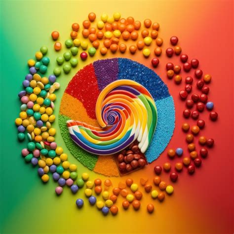 Premium Ai Image A Rainbow Colored Candy Swirl Surrounded By Candy Balls Generative Ai Image