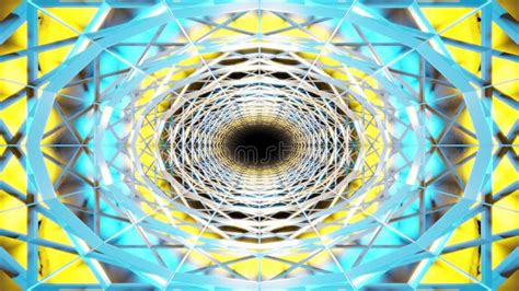 Blue Yellow Geometric Bending Tunnel Vj Loop Background Stock Footage