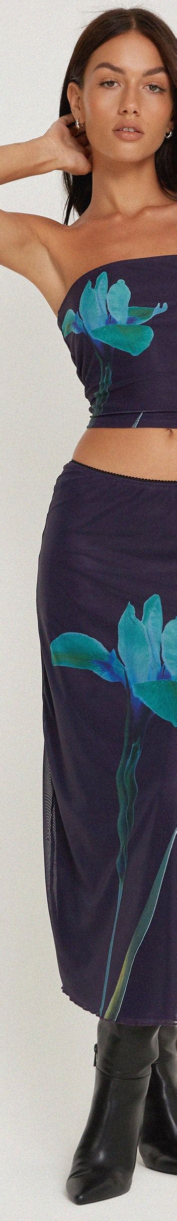 Navy Floral Print Midi Skirt Lassie Motelrocks Com Us