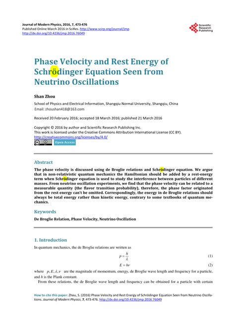 Pdf Phase Velocity And Rest Energy Of Schrödinger Equation Seen From