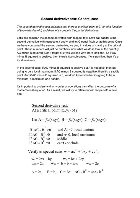 Second Derivative Test For Critical Points In Two Variables Massachusetts Institute Of