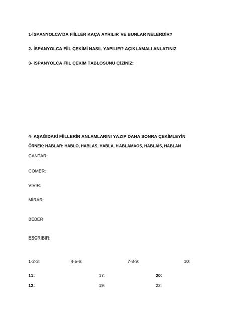 Sınıf Fiiil Çekimleri Çalışma Kağıdı Pdf