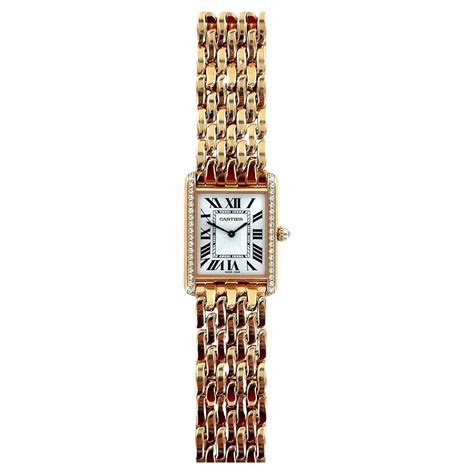 Cartier Rose Gold Diamond Tank Louis Large Watch Manual Wind For Sale