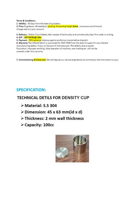 Stainless Steel Density Cup At ₹ 1250piece Density Cup In Ahmedabad