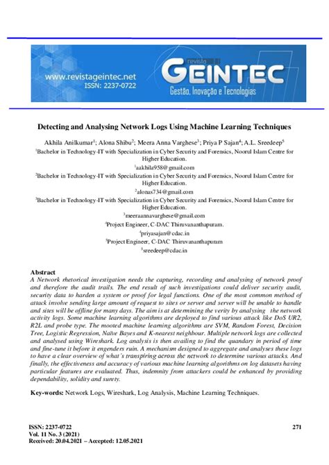 Pdf Detecting And Analysing Network Logs Using Machine Learning