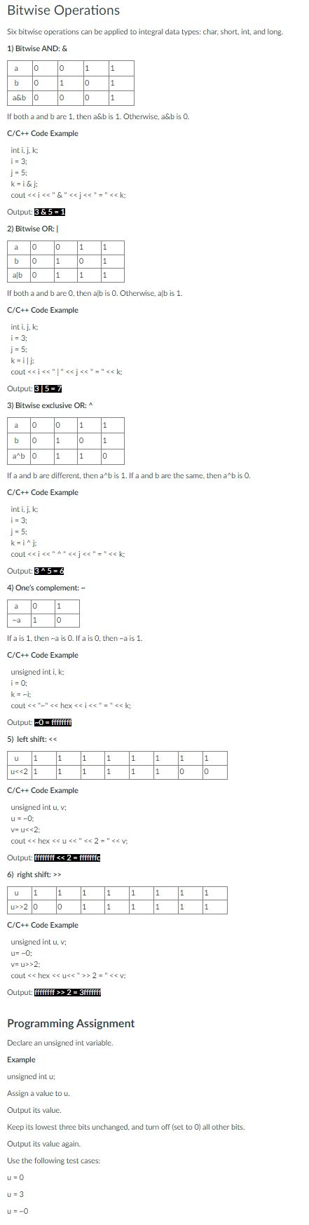 solved bitwise operations six bitwise operations can be