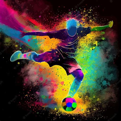 Premium Photo Abstract Soccer Player Kicking The Ball Colorful Football Player