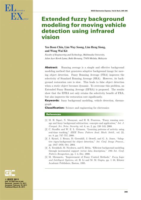 Pdf Extended Fuzzy Background Modeling For Moving Vehicle Detection