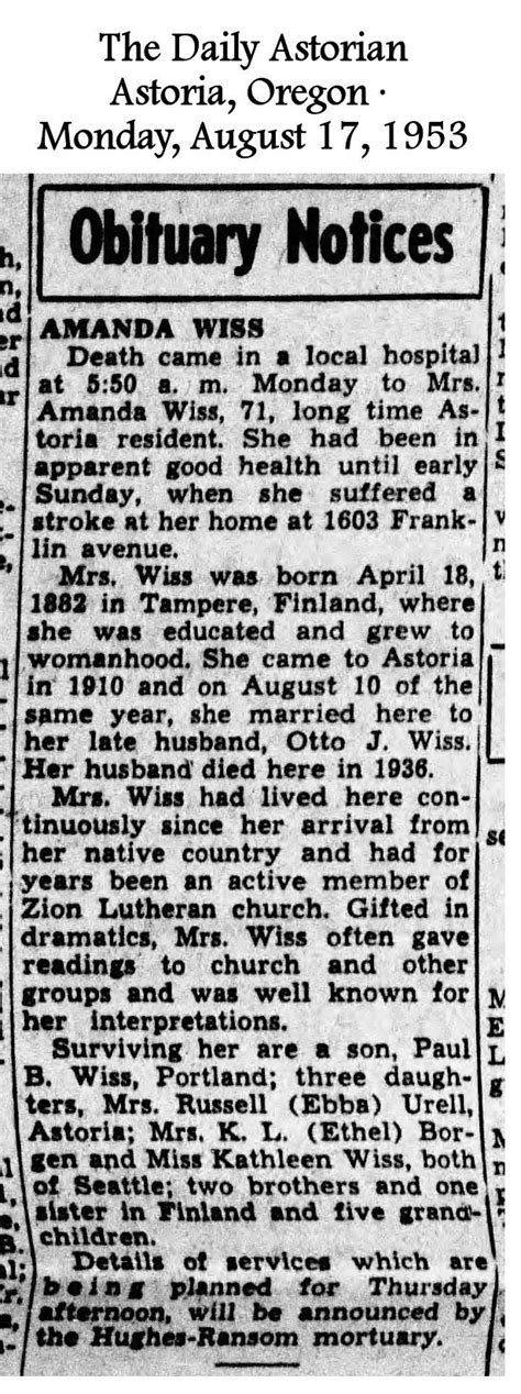 Amanda Lehtinen Wiss 1882 1953 Find A Grave Memorial