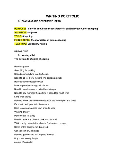Writing Portfolio Coursework Written Assignment Writing Portfolio 1