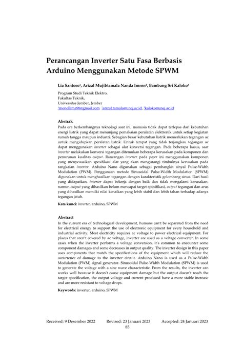 Pdf Perancangan Inverter Satu Fasa Berbasis Arduino Menggunakan Metode Spwm