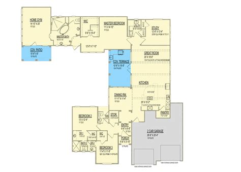 Plan 264170kmd Single Story Split Bedroom Ranch With Private Gym And