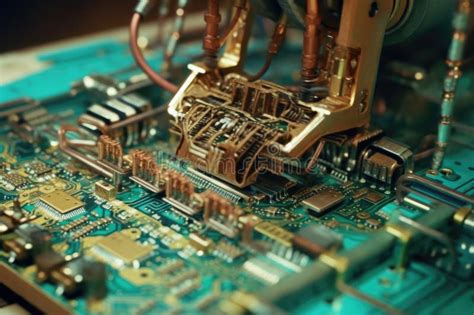 Close Up Of A Robotic Arm Assembling Circuit Boards Stock Illustration Illustration Of Machine