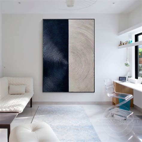 Navy Blue Gray Textured Circle Painting Minimalist Abstract Rectangular