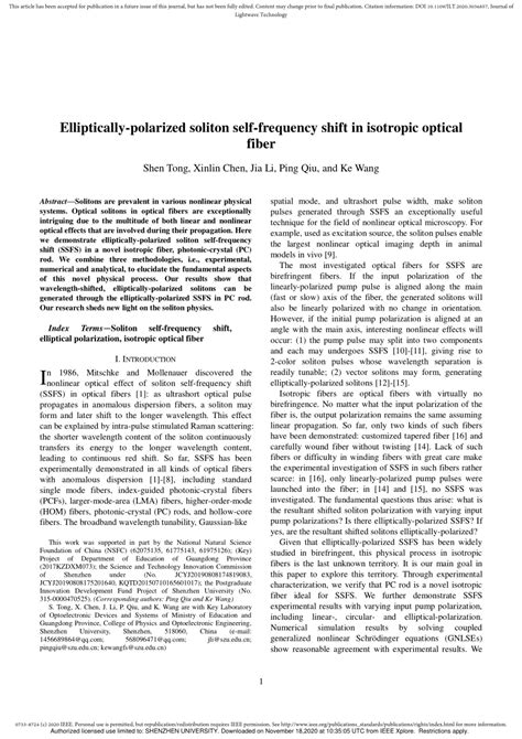 Pdf Elliptically Polarized Soliton Self Frequency Shift In Isotropic Optical Fiber