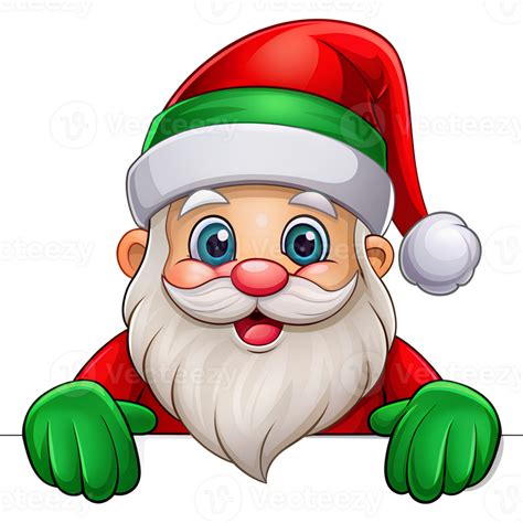 Cheerful Santa Claus Peeking Over Edge With Festive Outfit And Big