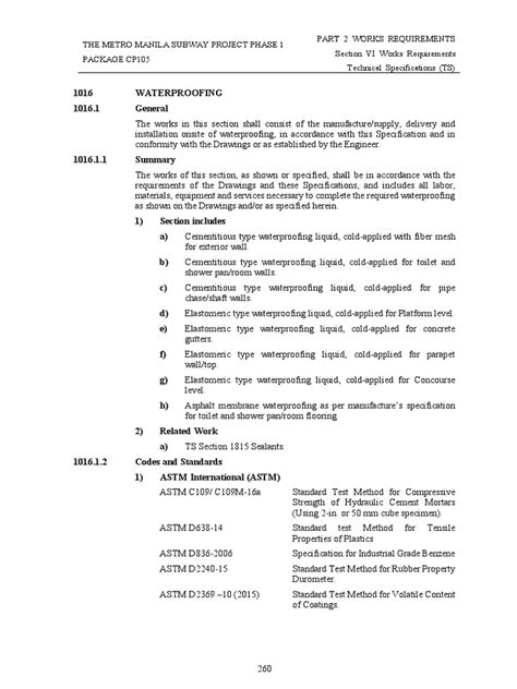 Technical Specification Waterproofing Pdf Concrete Cement