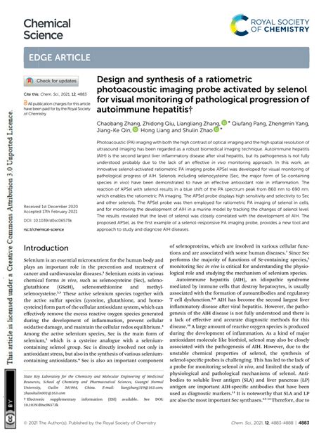 Pdf Design And Synthesis Of A Ratiometric Photoacoustic Imaging Probe Activated By Selenol For