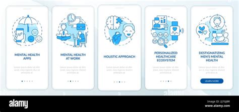 Mental Health Improving Trends Blue Onboarding Mobile App Screen Stock