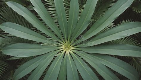 Close Up From Above Of Green Tropical Palm Leaves Forming A Closed