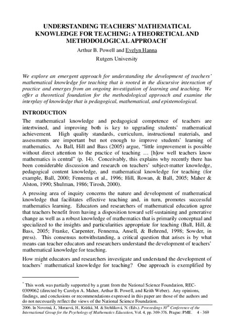 Pdf Understanding Teachers Mathematical Knowledge For Teaching A