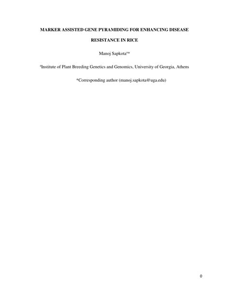 Pdf Marker Assisted Gene Pyramiding For Enhancing Disease Resistance In Rice