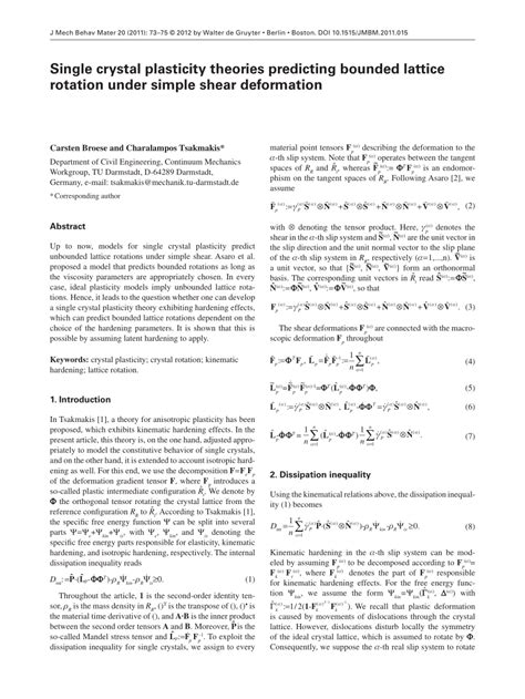 Pdf Single Crystal Plasticity Theories Predicting Bounded Lattice