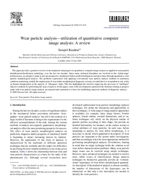 Pdf Wear Particle Analysis—utilization Of Quantitative Computer Image
