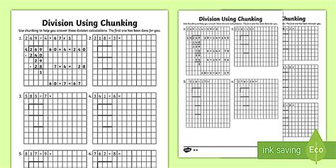 Uks2 Division Using Chunking Differentiated Worksheet Worksheets