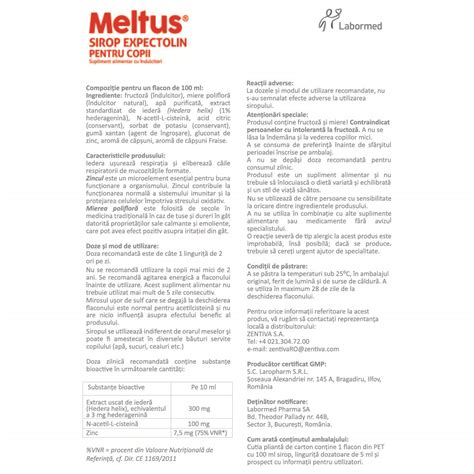 Prospect Meltus Expectolin Pentru Copii Sirop Cu Miere Ied Bebe Tei